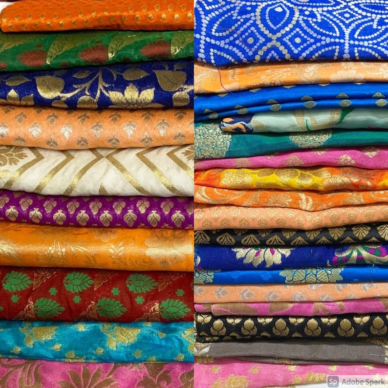 Assorted Bundle of Fat Quarters of Indian Weaved Brocade Silk Fabric ...