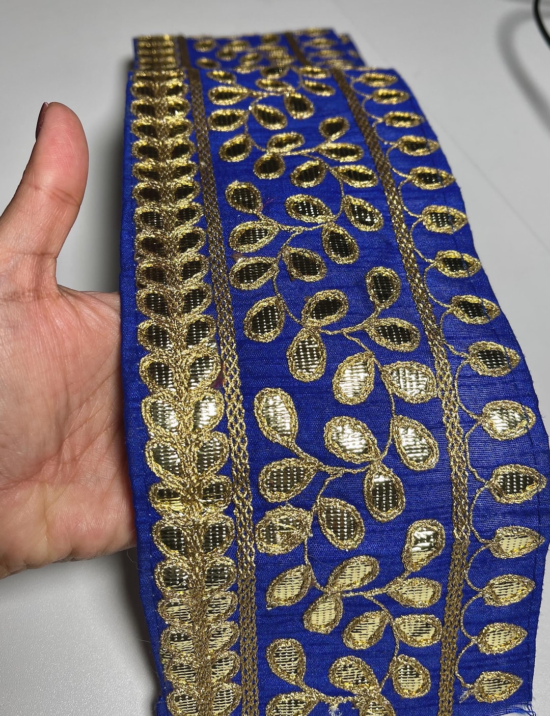 Shiny Royal Blue and Gold Foil Paper Embroidered Trim – 4.5 Inches Wide ...