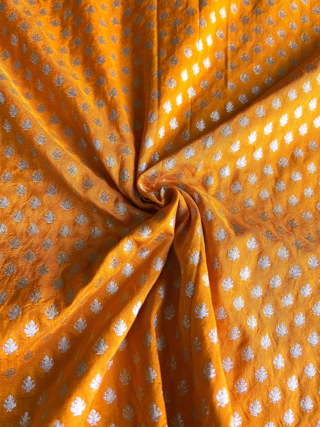 Mustard Yellow Brocade Fabric: Indian Silk Blend With Gold Motifs - Etsy