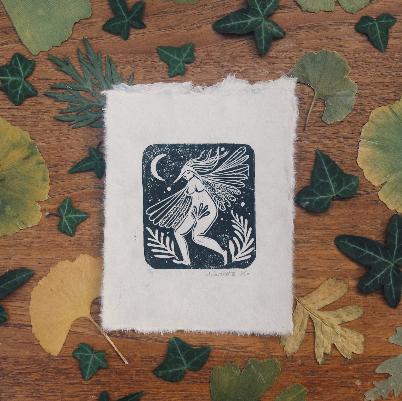 Winged One Small Lino Print Wild Woman Bird Woman A6 - Etsy