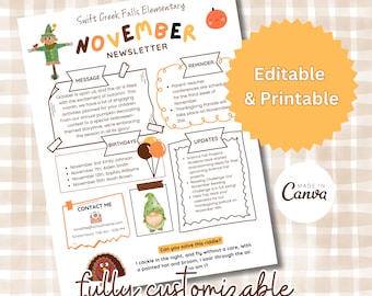 November Newsletter Template, Editable Newsletter, Monthly Newsletter ...