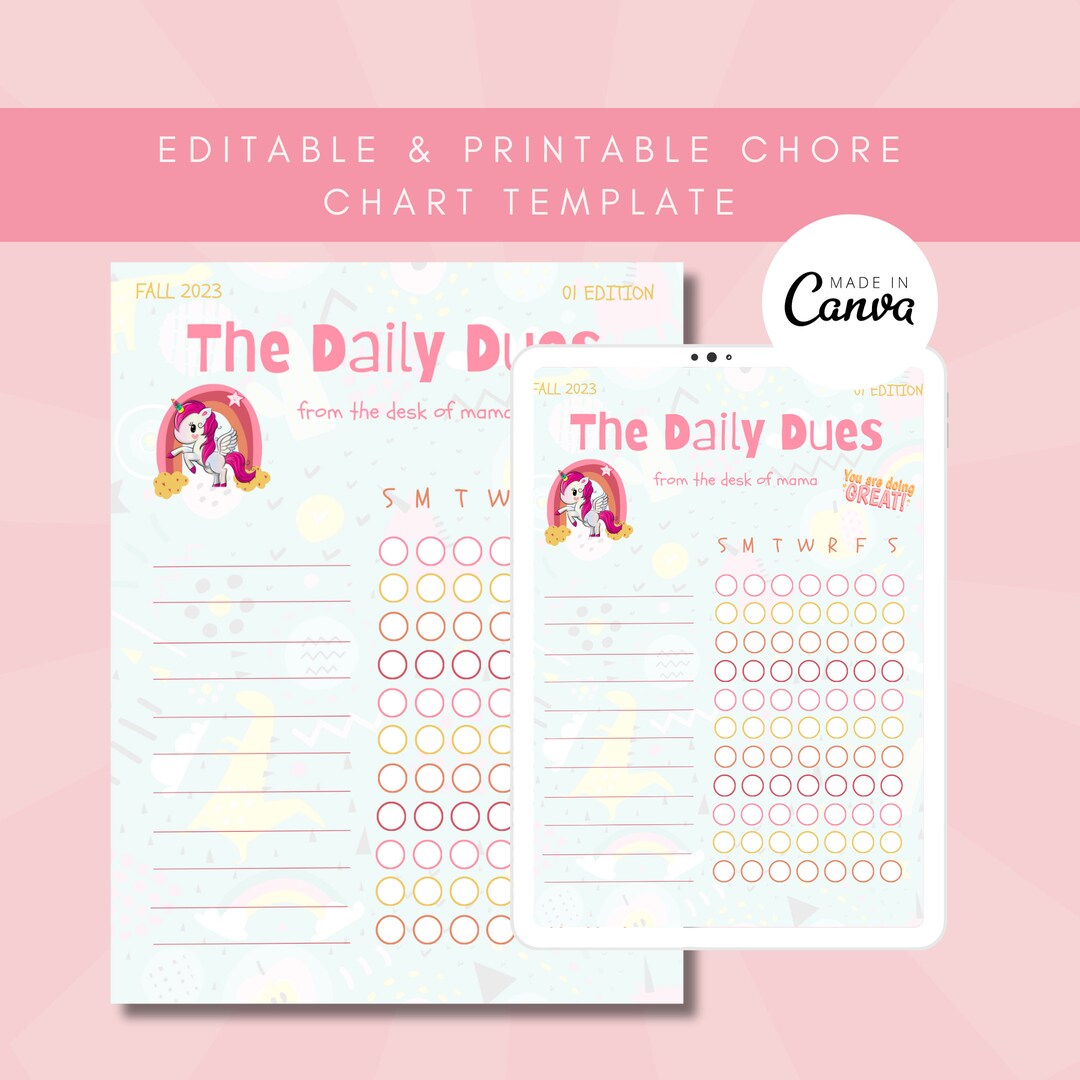 Kids Chore Chart, Editable Chore Chart, Daily Routine Chart, Kids ...