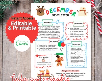 January Newsletter Template, Editable Newsletter, Monthly Newsletter ...