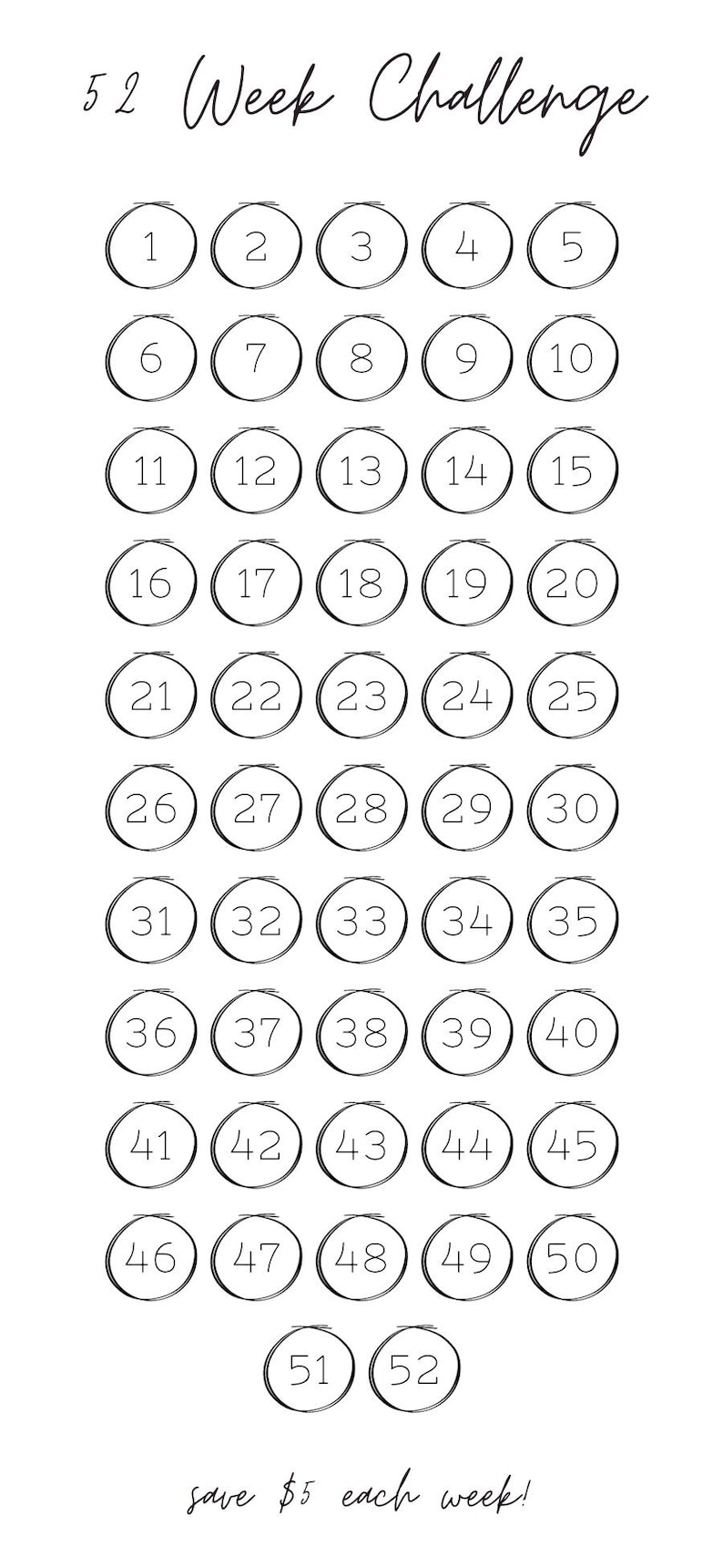 52 Week Challenge | 5, 10, 25, 50 Dollars | A6 Planner | Instant ...