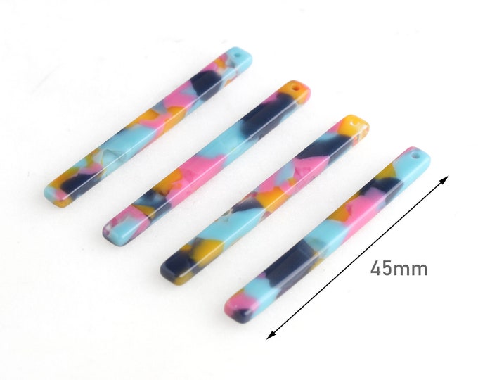 4 Long Stick Bars, Blue Yellow Pink Marble Findings, Long Bar Dangle ...