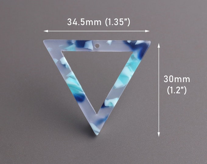 2 Geometric Pendants in White and Blue Marble, Blue Acetate Charms ...