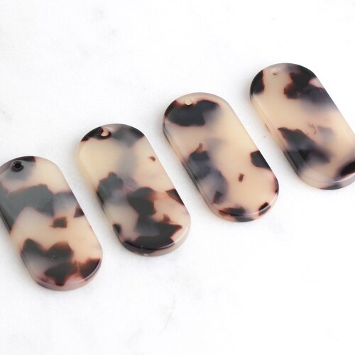 4 White Tortoise Shell Rectangle Pendant 30mm Dog Tag Bead - Etsy