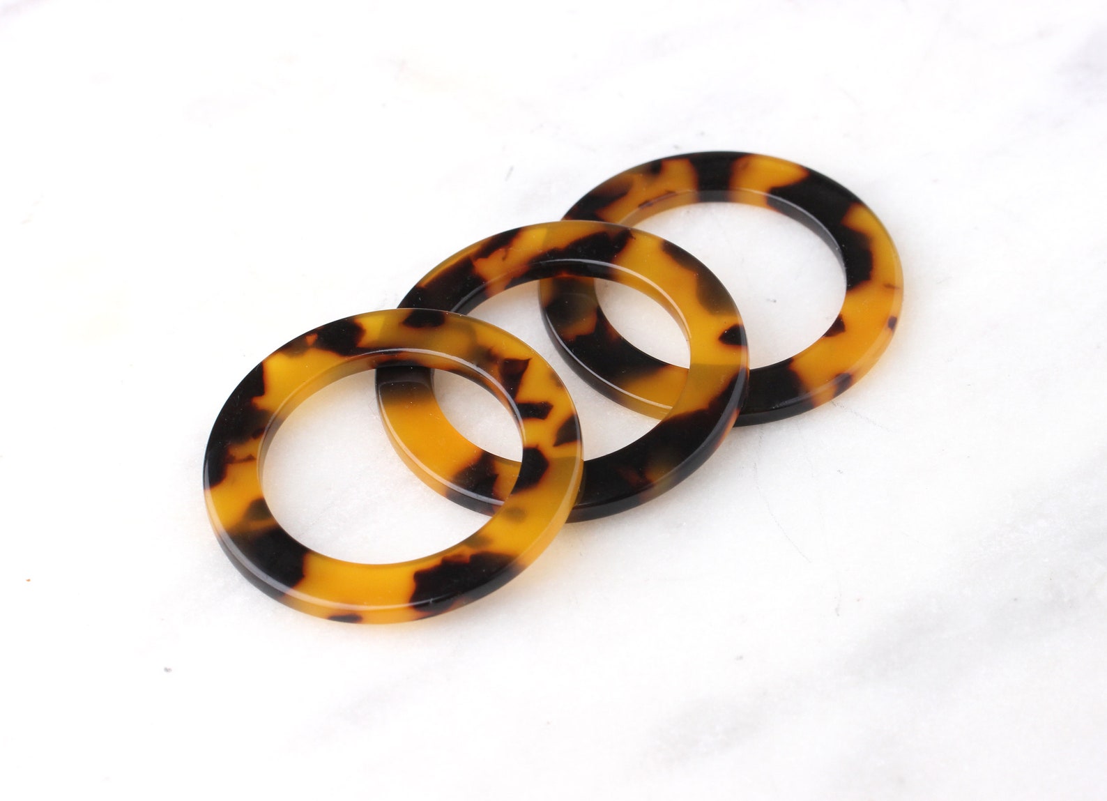 2 Tortoise Shell Rings, Open Circle Earring Findings Washer Large Flat ...