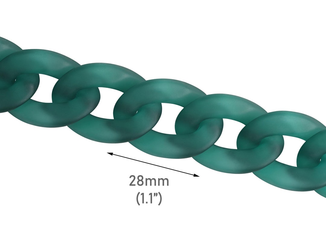 1ft Frosted Pine Green Chain Links, 28 X 20mm, Transparent Matte ...
