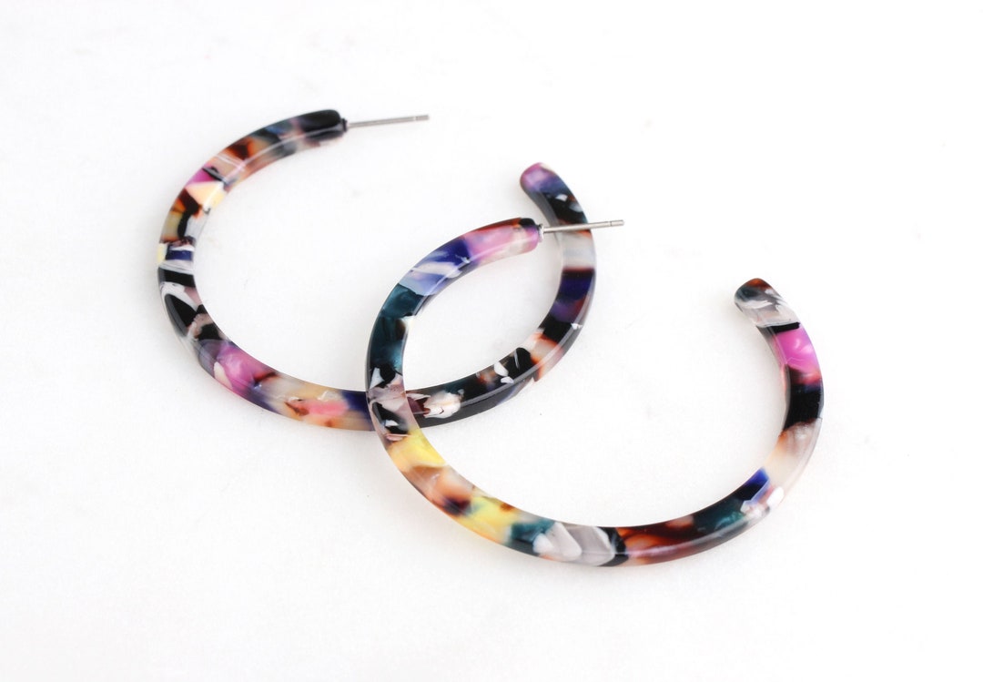 Colorful Post Earring Hoops, 1 Pair, Multicolor Tortoise Shell Earring ...