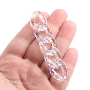 1ft Opal Clear Acrylic Chain Links, 23x17mm, Iridescent Rainbow, Lucite ...