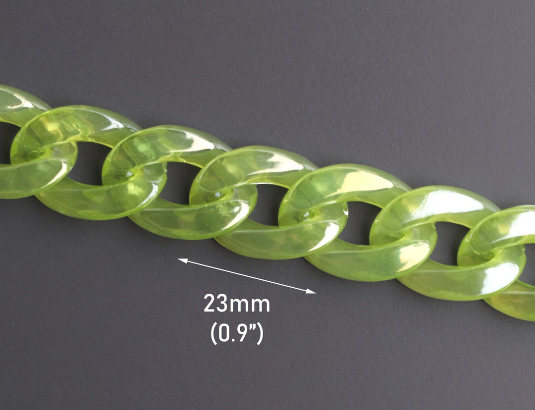 1ft Prismatic Lime Green Acrylic Chain Links, 23 X 17mm, Iridescent ...