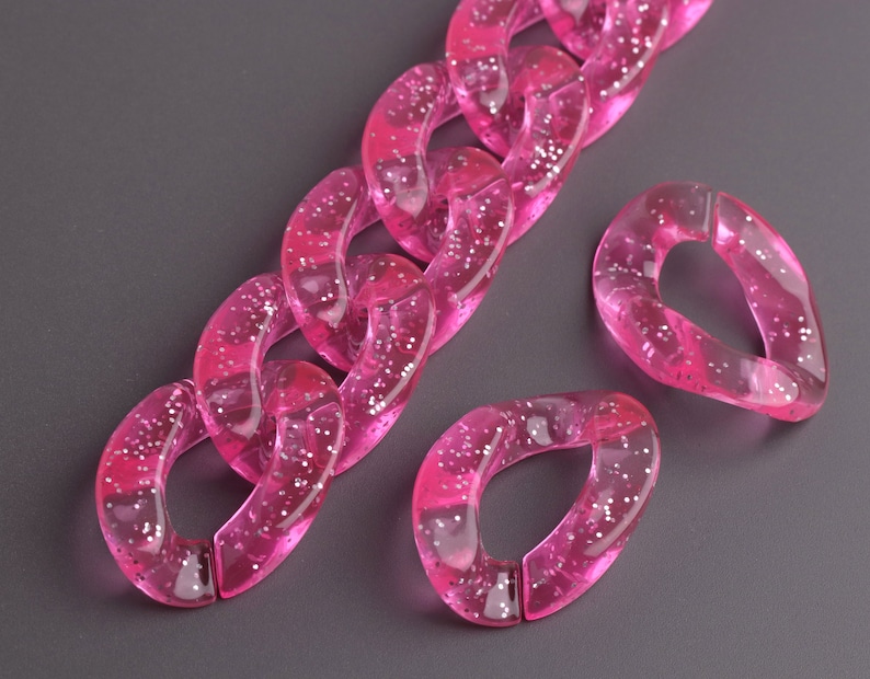1ft Large Glitter Plastic Chain in Hot Pink, 30 X 21mm, Transparent ...