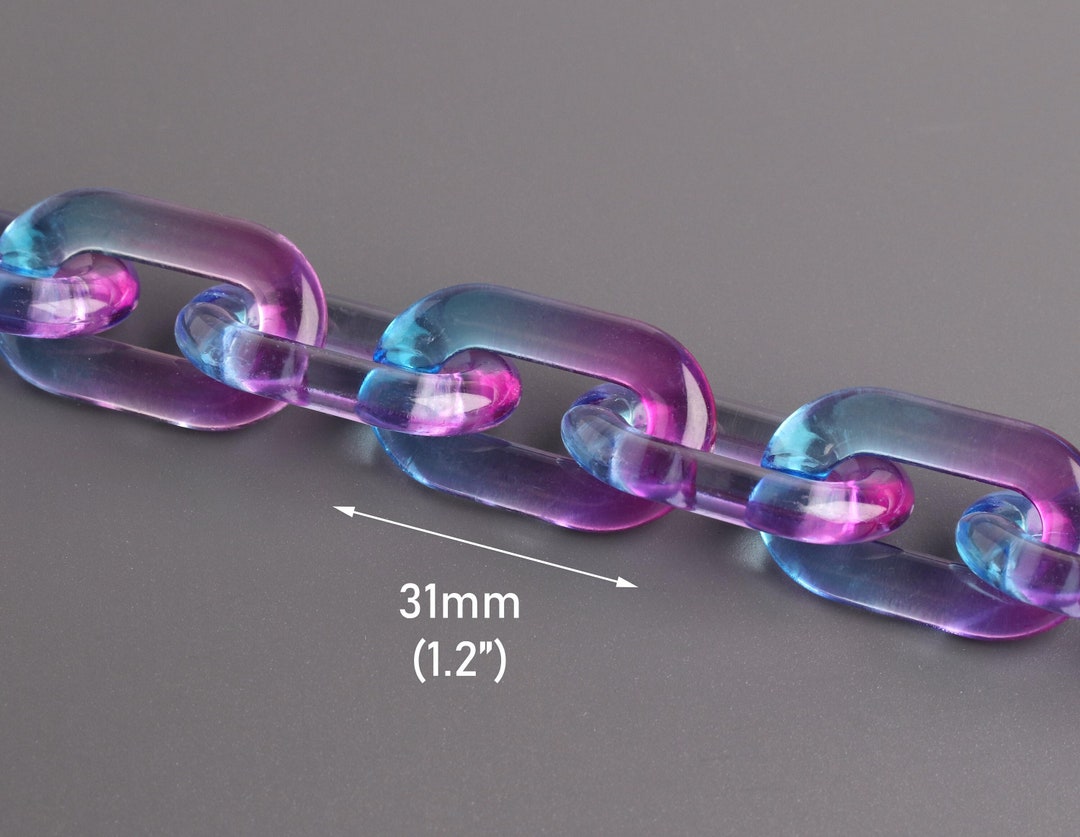 1ft Ombre Blue and Purple Acrylic Chain Links, 31 X 19mm, Chunky Chain ...