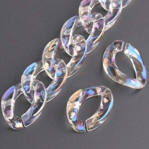 1ft Opal Clear Acrylic Chain Links, 23x17mm, Iridescent Rainbow, Lucite ...