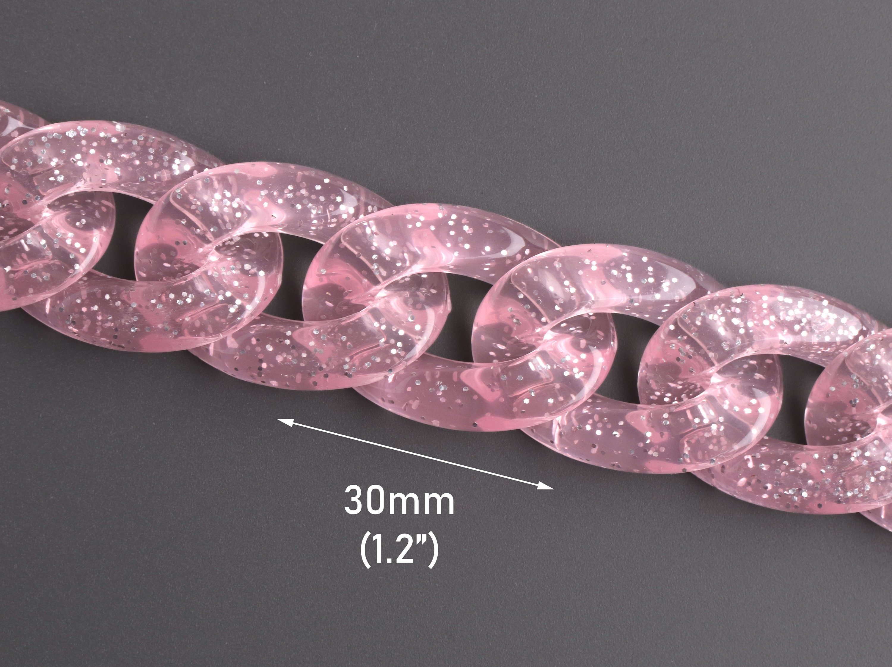 1ft Large Glitter Plastic Chain in Light Pink, 30 X 21mm, Transparent ...