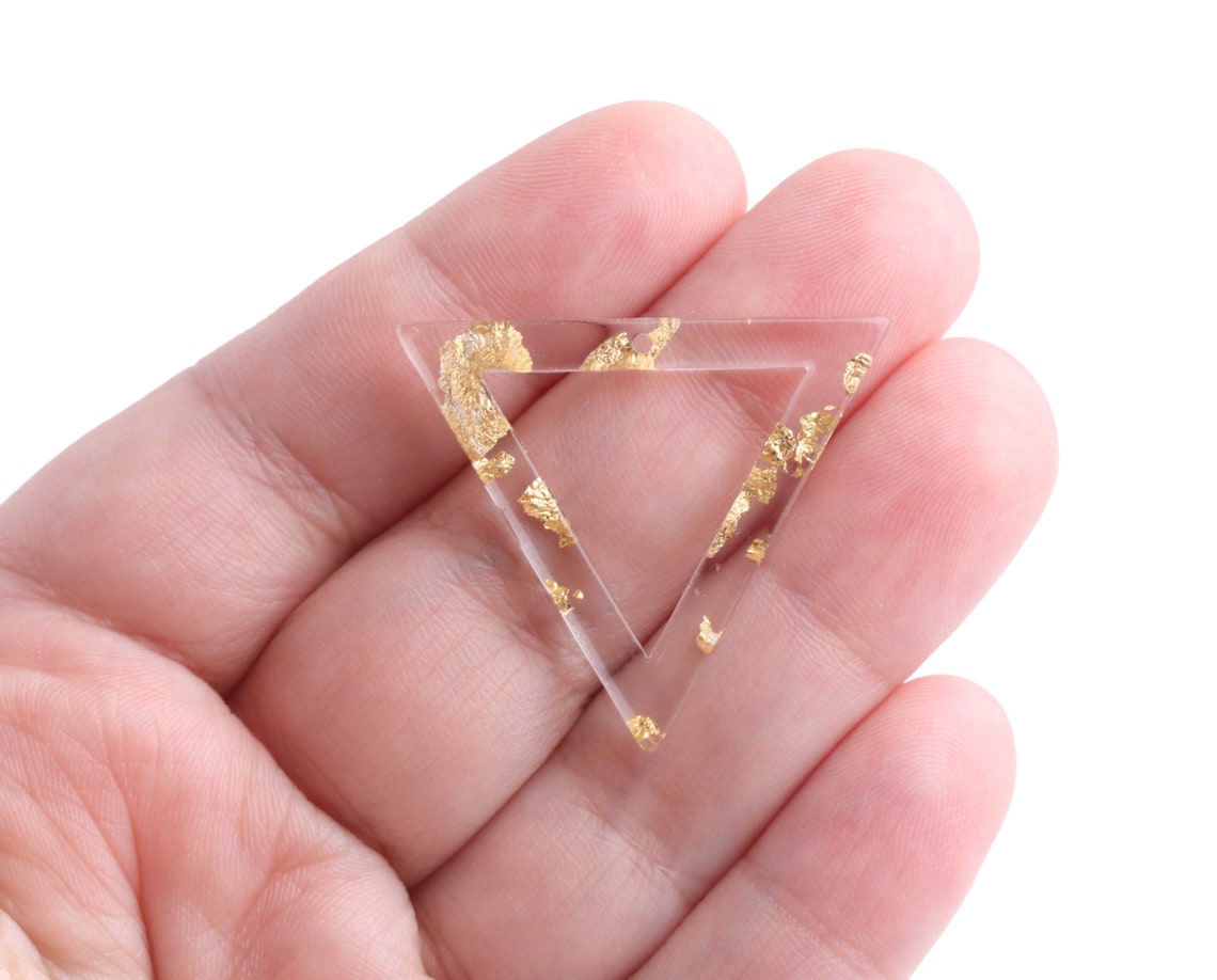 2 Large Triangle Charm With Gold Foil Flakes, 34.5 X 30.5mm, Designer ...