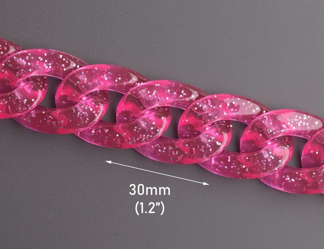 1ft Large Glitter Plastic Chain in Hot Pink, 30 X 21mm, Transparent ...