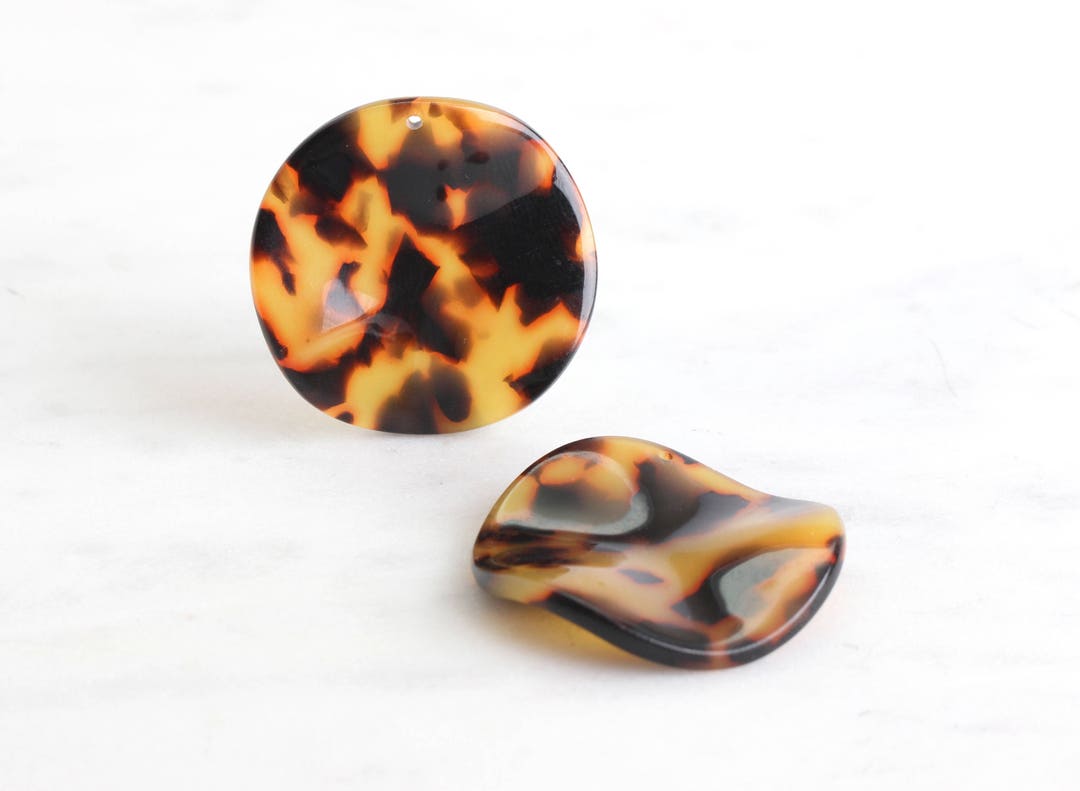 2 Large Wavy Discs 33.5mm, Acetate Tortoise Shell Brown Wavy Coin Bead ...