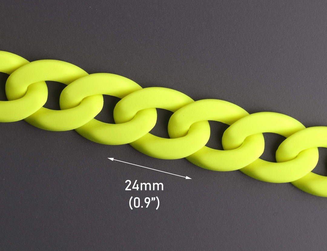 1ft Matte Neon Yellow Plastic Chain Links, 24 X 17mm, Cuban Link ...