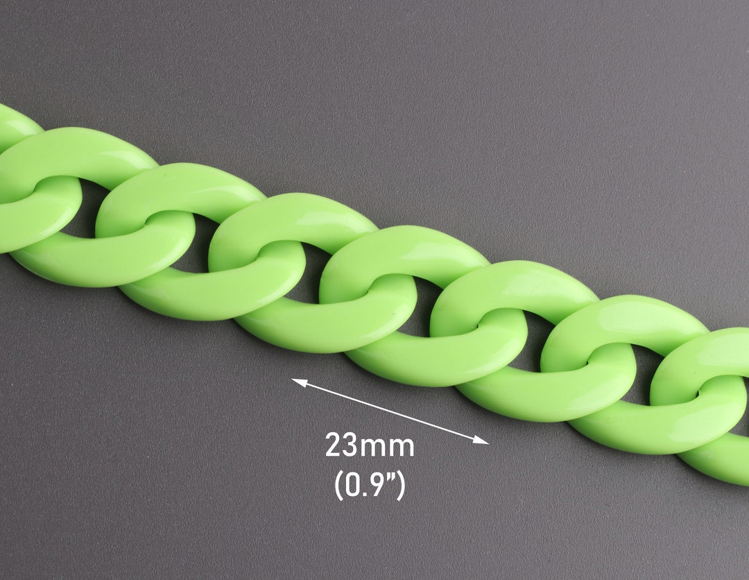 1ft Lime Green Acrylic Chain Links, 23mm X 17mm, Loose Open Link Curb ...