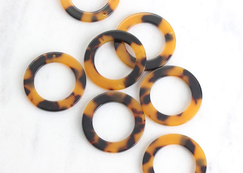2 Plastic Tortoise Shell Ring Beads Acetate 35mm Link Chain Chunky ...