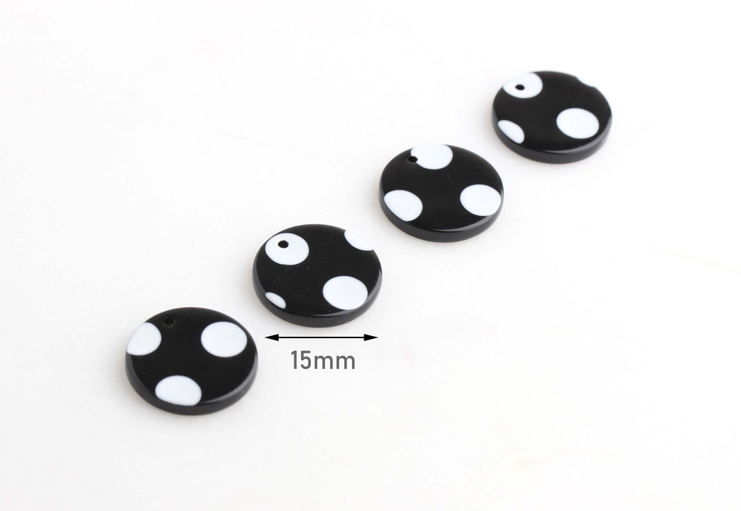 4 Black and White Polka Dot Charms, Acetate Circle Charm, Half Inch ...