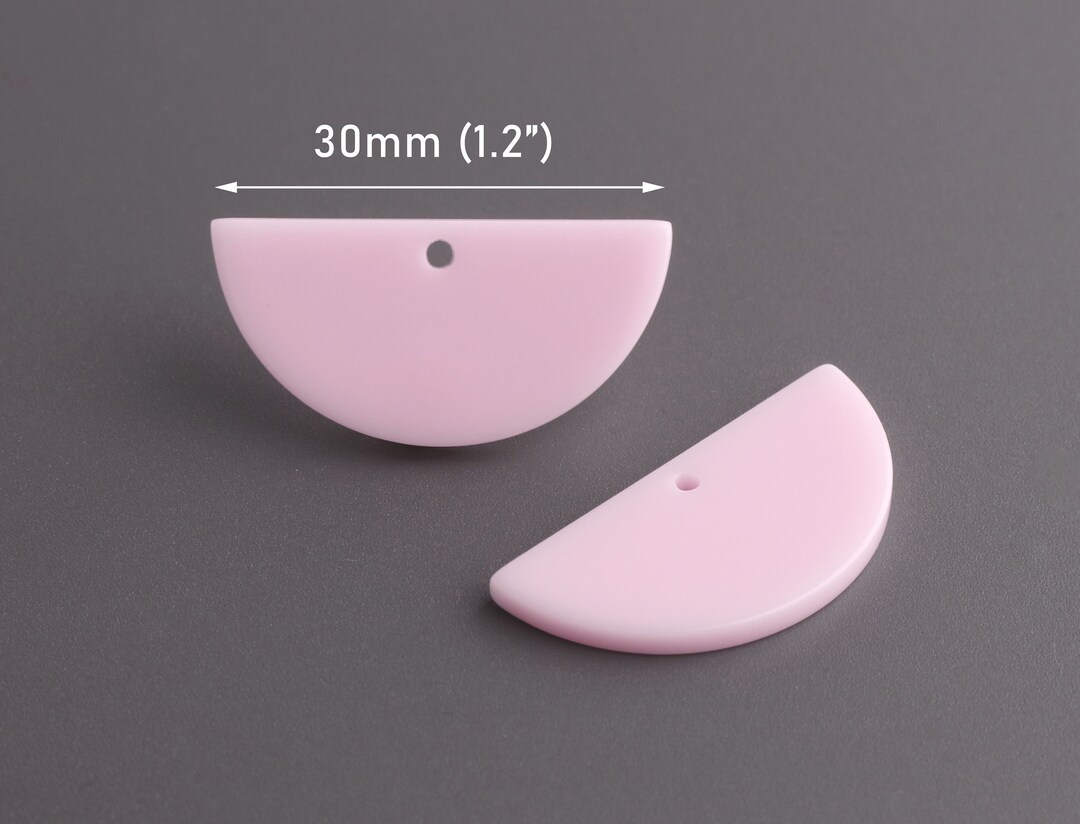 2 Soft Pink Half Circle Charms, 30 X 15mm, Blush Pink Acrylic Earring ...