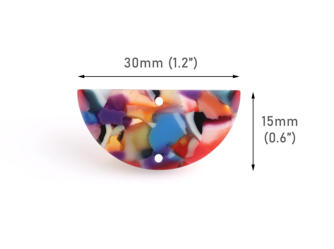 2 Rainbow Half Moon Blanks With 2 Holes, 30 X 15mm Resin Earring ...