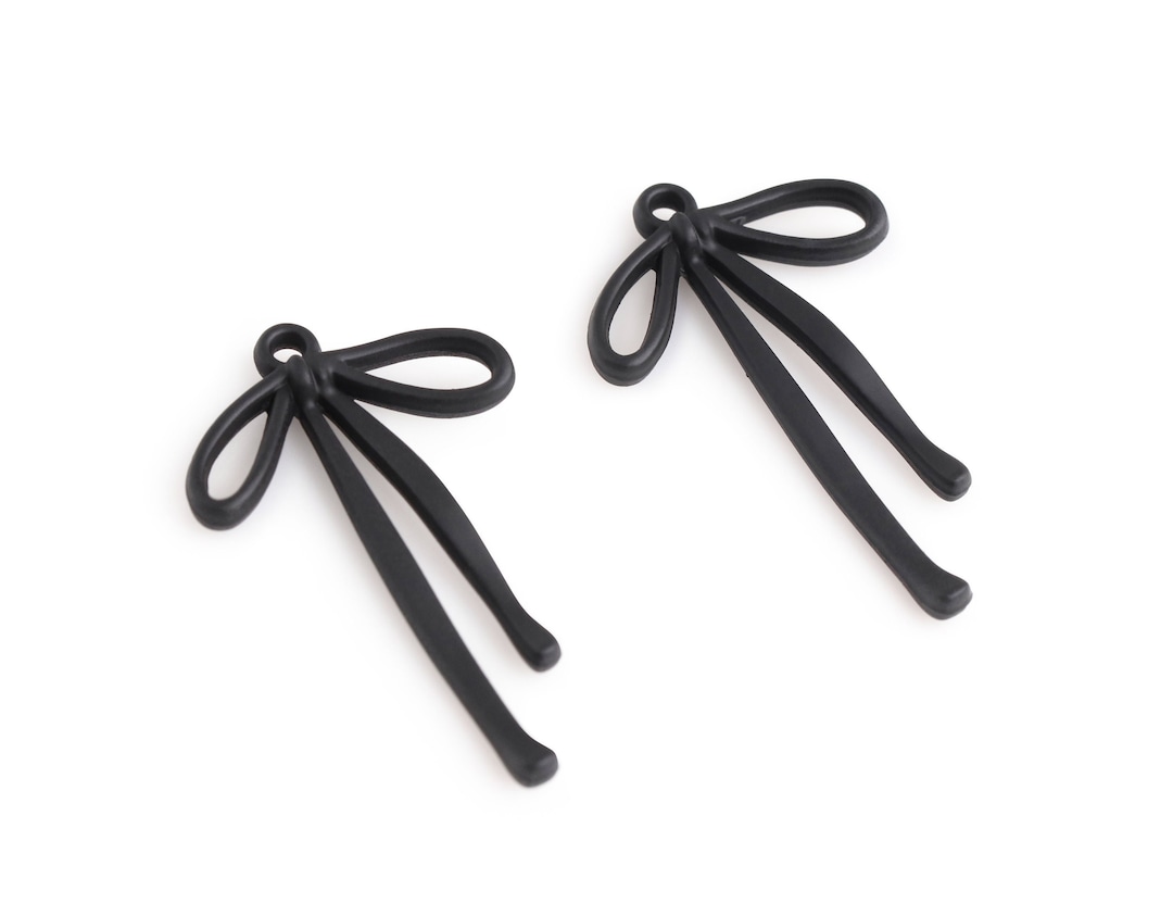 4 Matte Black Droopy Bow Charms, 32.5 X 20mm, Metal Pendants, Large Bow ...