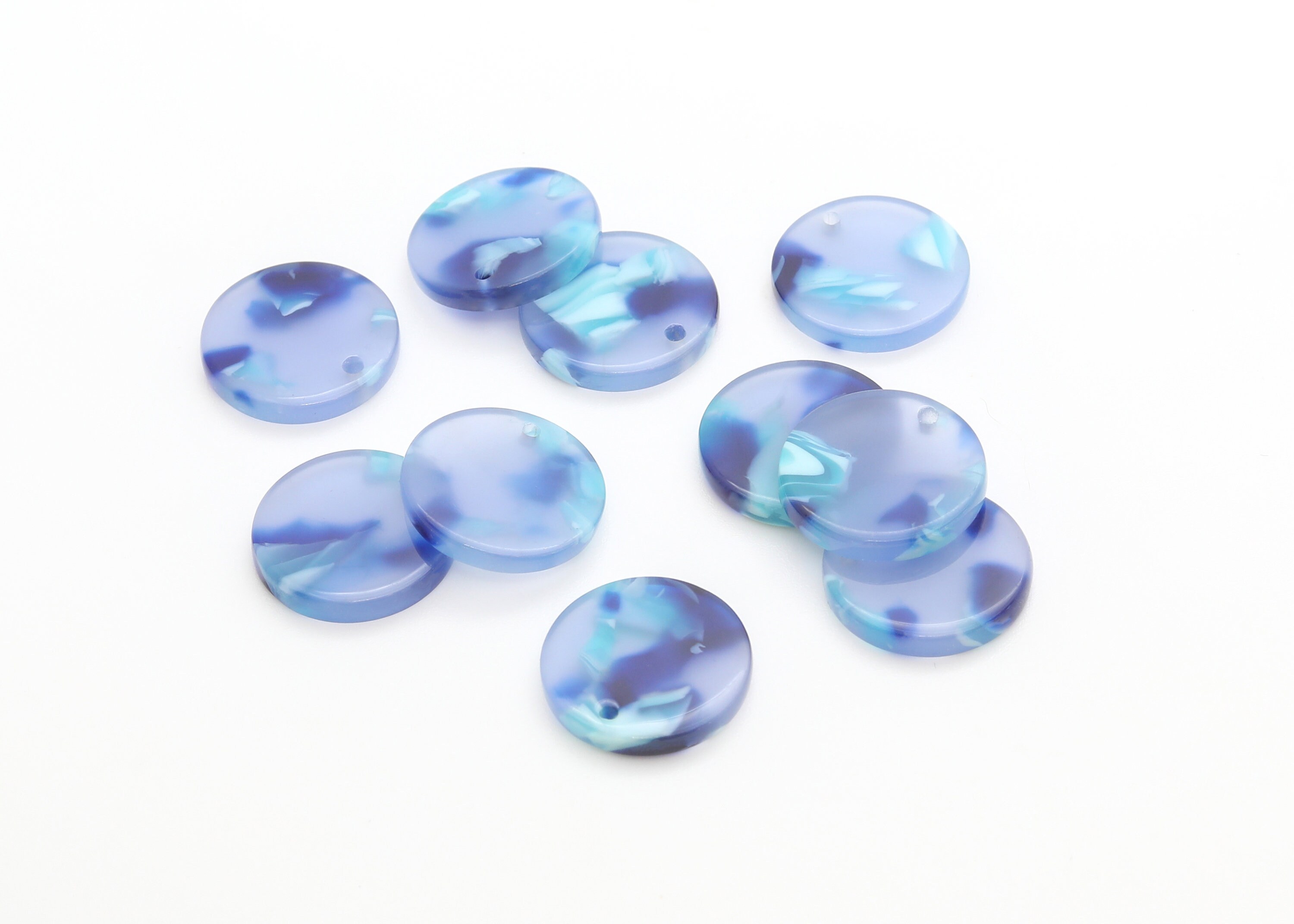 4 Flat Round Drops in Blue Tortoise Shell, Dark Blue Acetate Charms ...