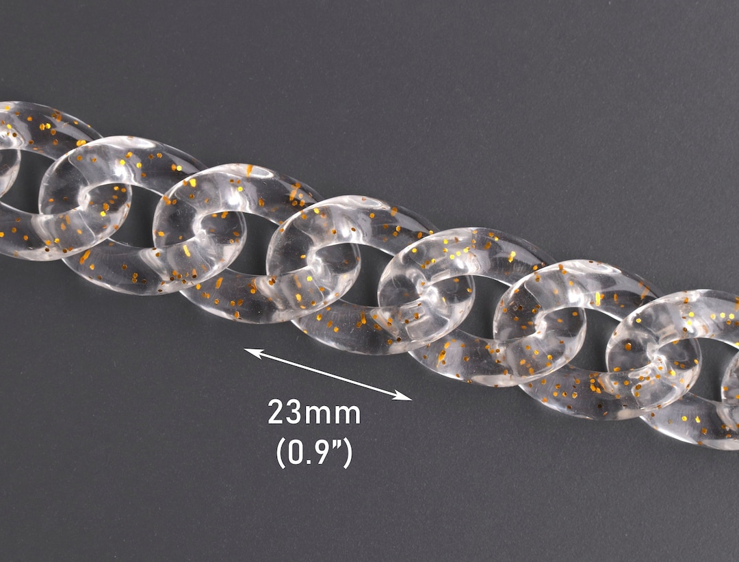 1ft Clear Plastic Chain Links With Gold Glitter, 23 X 17mm, Acrylic ...