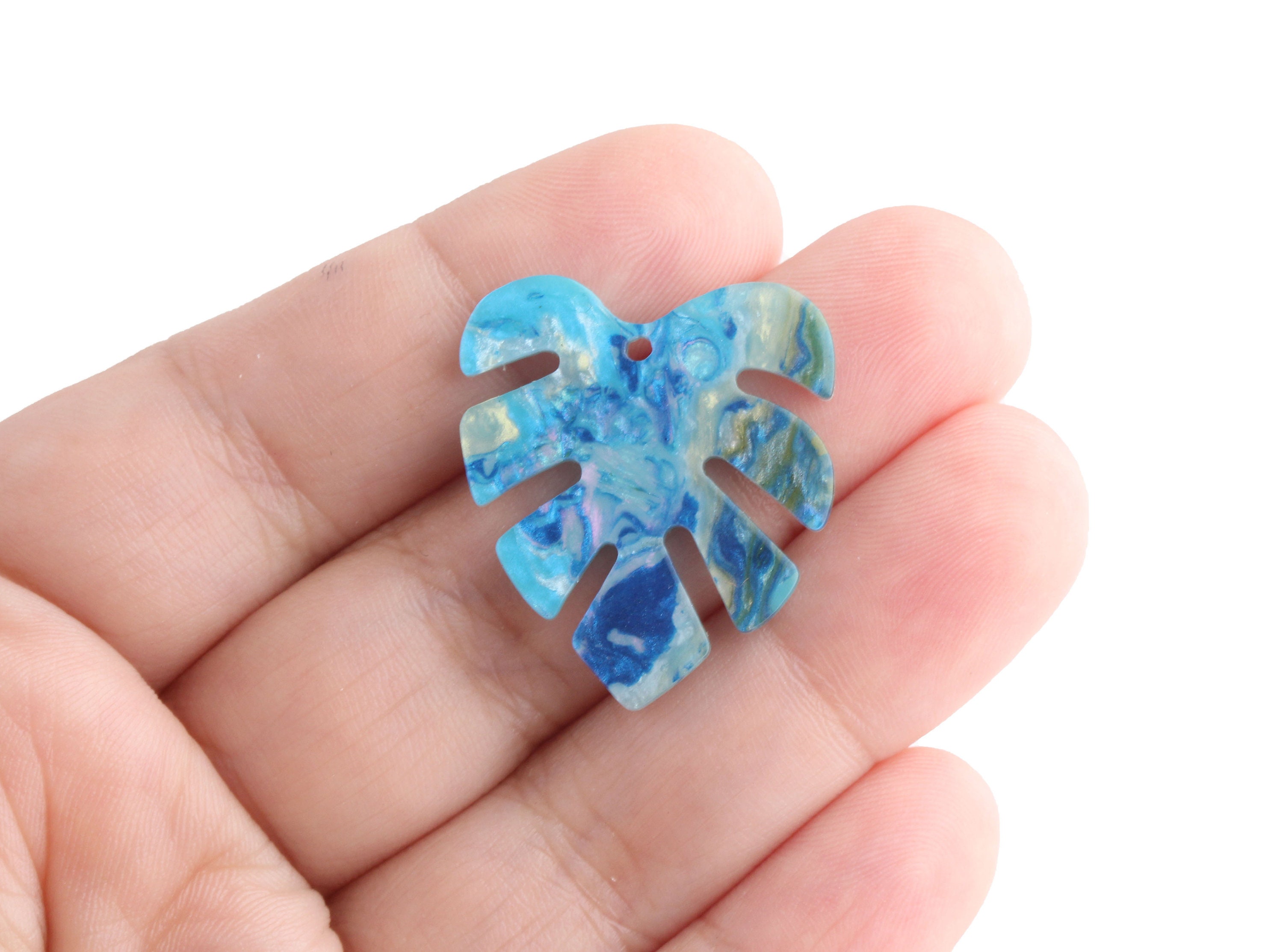 2 Light Blue Charms, Palm Leaf Earring Supplies, Acrylic Jewelry ...
