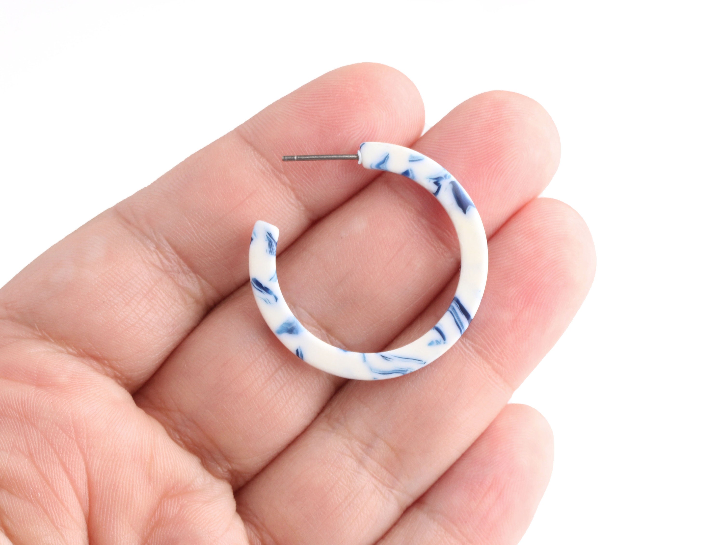 Delft Blue Tortoise Shell Hoop Components 1 Pair Acrylic | Etsy