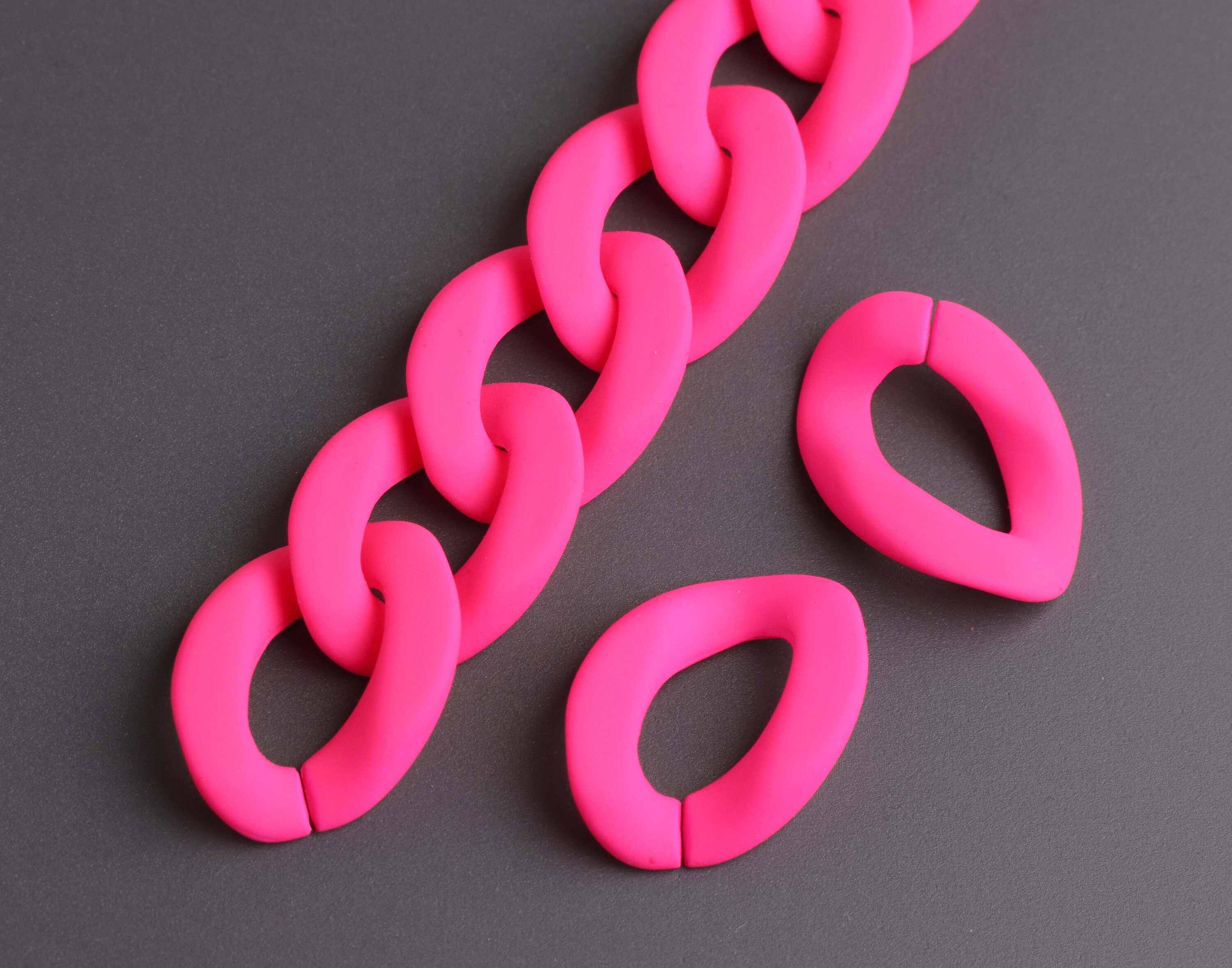 1ft Matte Neon Pink Plastic Chain Links, 24 X 17mm, Flat Curb ...