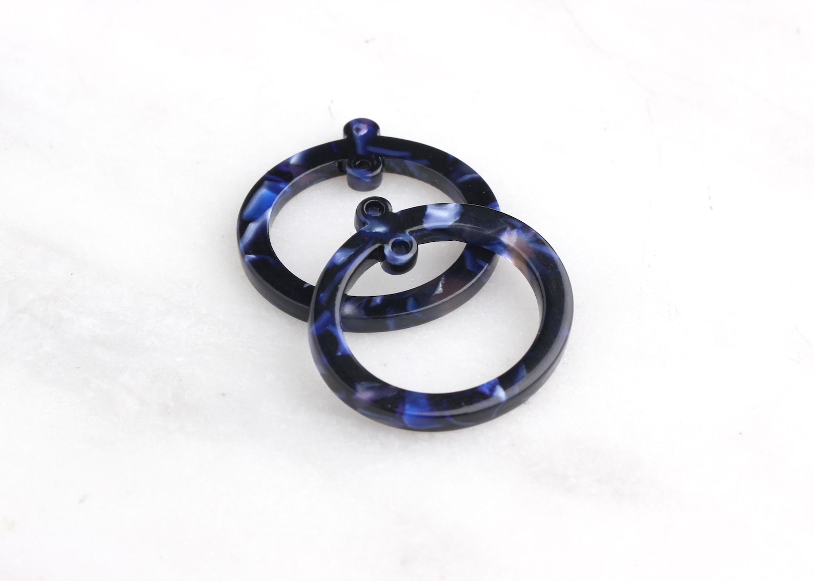 4 Double Hole Ring Links, Blue Acetate Charms Dark Blue Marble Tortoise ...