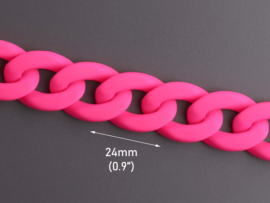 1ft Matte Neon Pink Plastic Chain Links, 24 X 17mm, Flat Curb ...