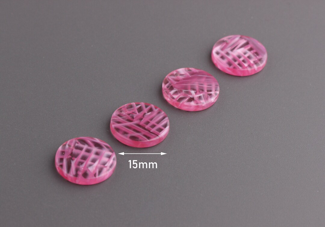 4 Disc Circle Charms in Pink Tortoise Shell, Criss Cross, Transparent ...