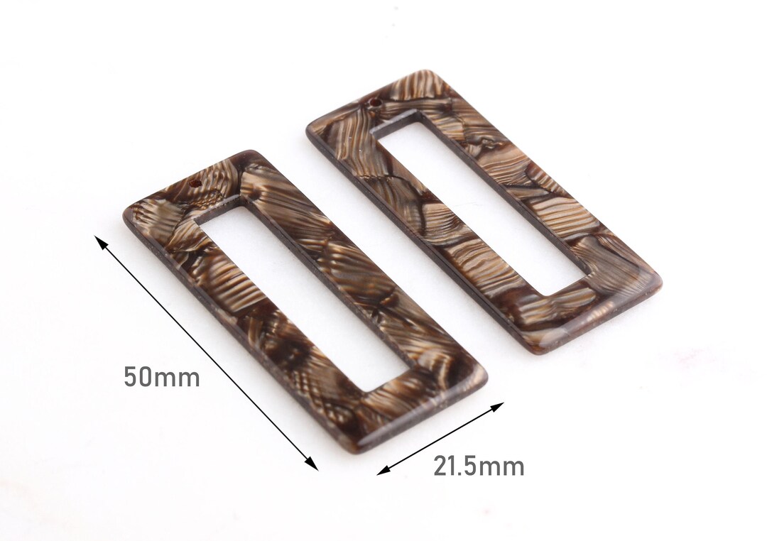 2 Resin Rectangles in Dark Brown Tortoise Shell, Flat Rectangle Blanks ...