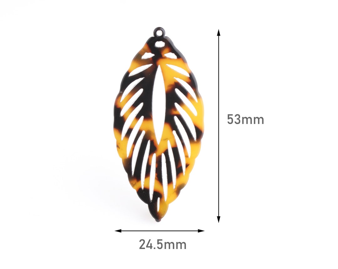 2 Large Feather Charms, Faux Tortoise Shell Leaf Earring Findings ...