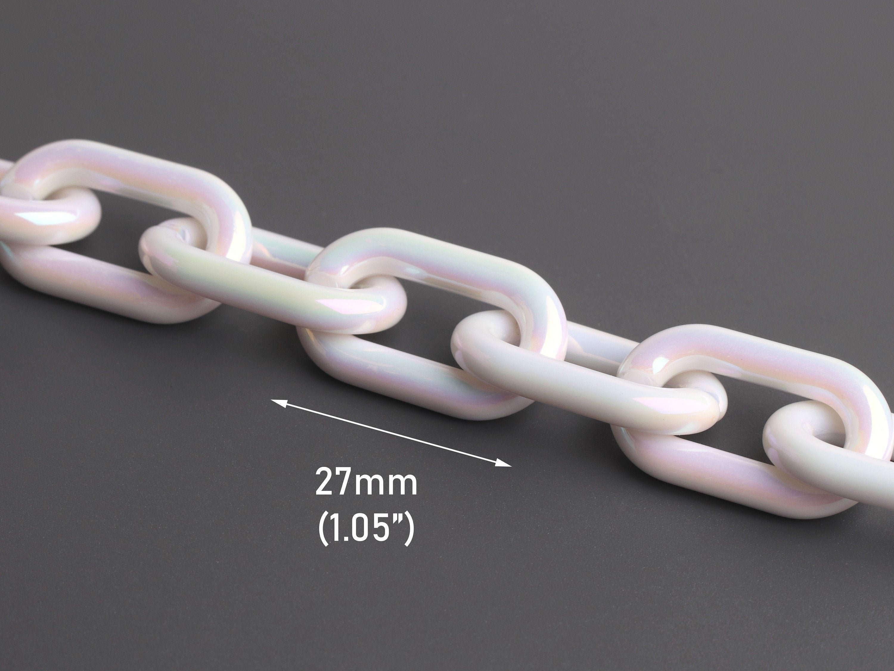 1ft Opal White Plastic Chain Links, 27 X 16mm, Holographic Rainbow ...