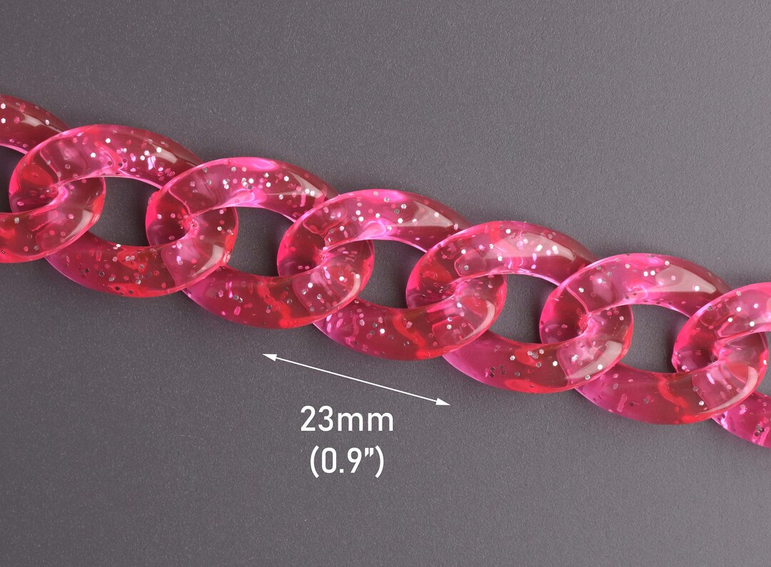1ft Glitter Acrylic Chain in Hot Pink, 23 X 17mm, Transparent, Pretty ...