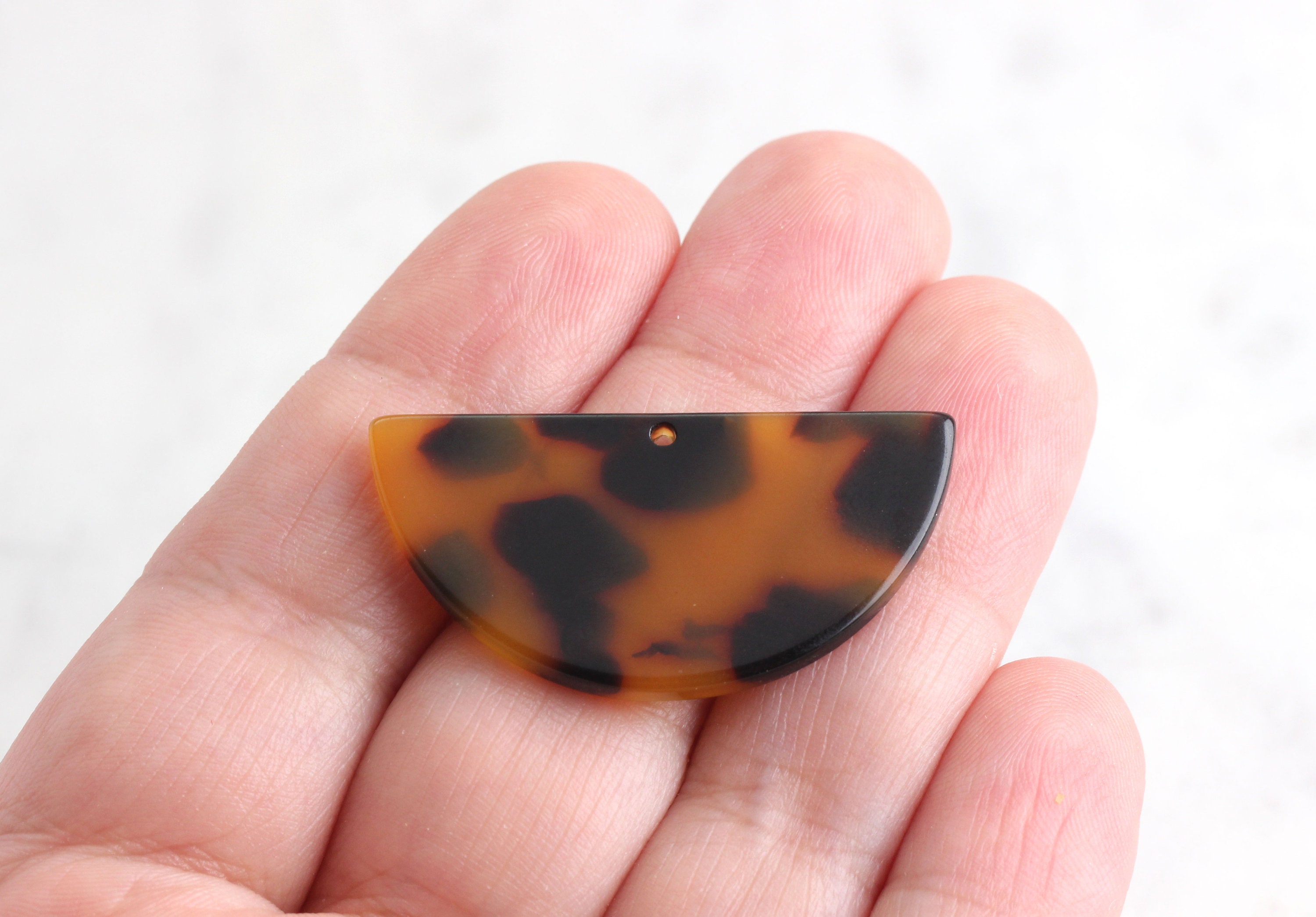 2 Tortoise Shell Half Disc Blanks Large Half Circle Charm - Etsy