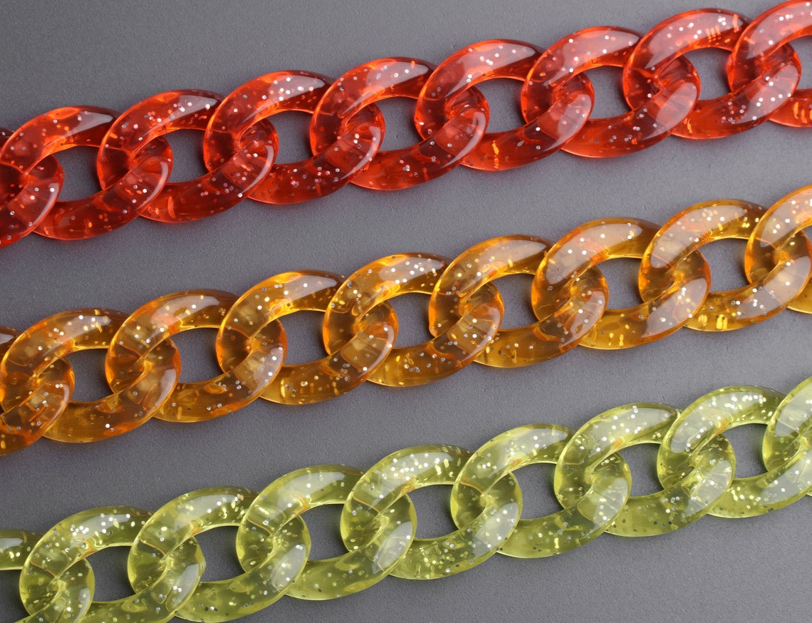 1ft Glitter Acrylic Chain in Bonfire, 23 X 17mm, Clear Red, Orange or ...