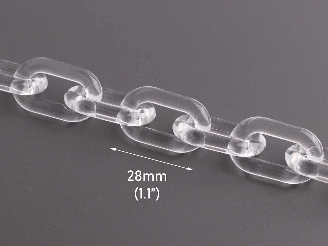 1ft Clear Plastic Chain Links, 28 X 17mm, Transparent, Chunky Eyeglass ...