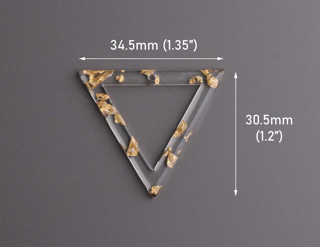 2 Large Triangle Charm With Gold Foil Flakes, 34.5 X 30.5mm, Designer ...