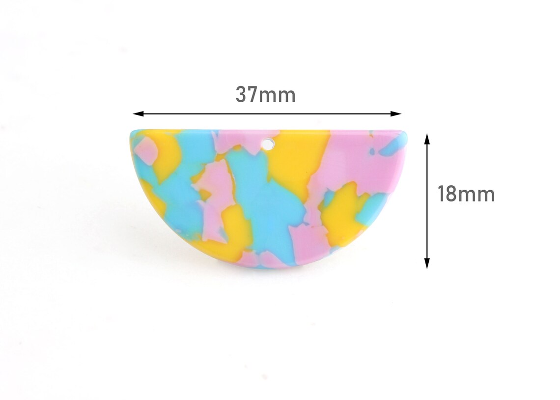 2 Half Moon Pendants in Blue Pink Yellow, Acetate Findings, Acrylic ...