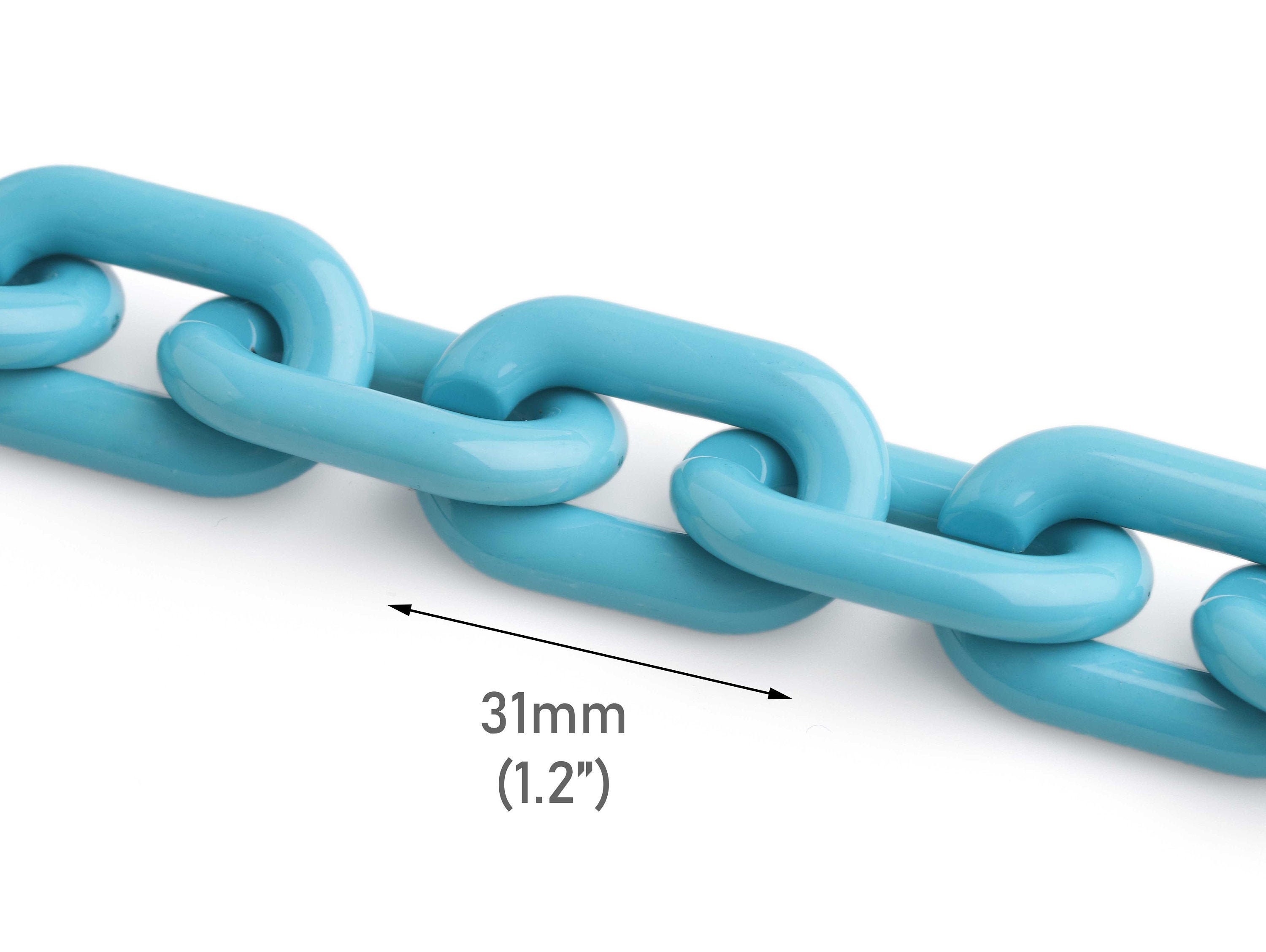 1ft Teal Blue Plastic Chain Links, 31 X 19mm, Super Chunky Chain Straps ...