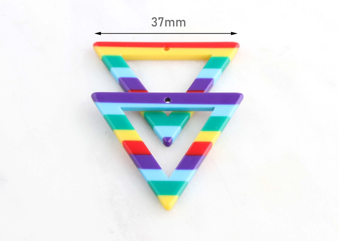 2 Rainbow Triangle Connectors, 37 X 32mm, Colorful Rainbow Stripes ...