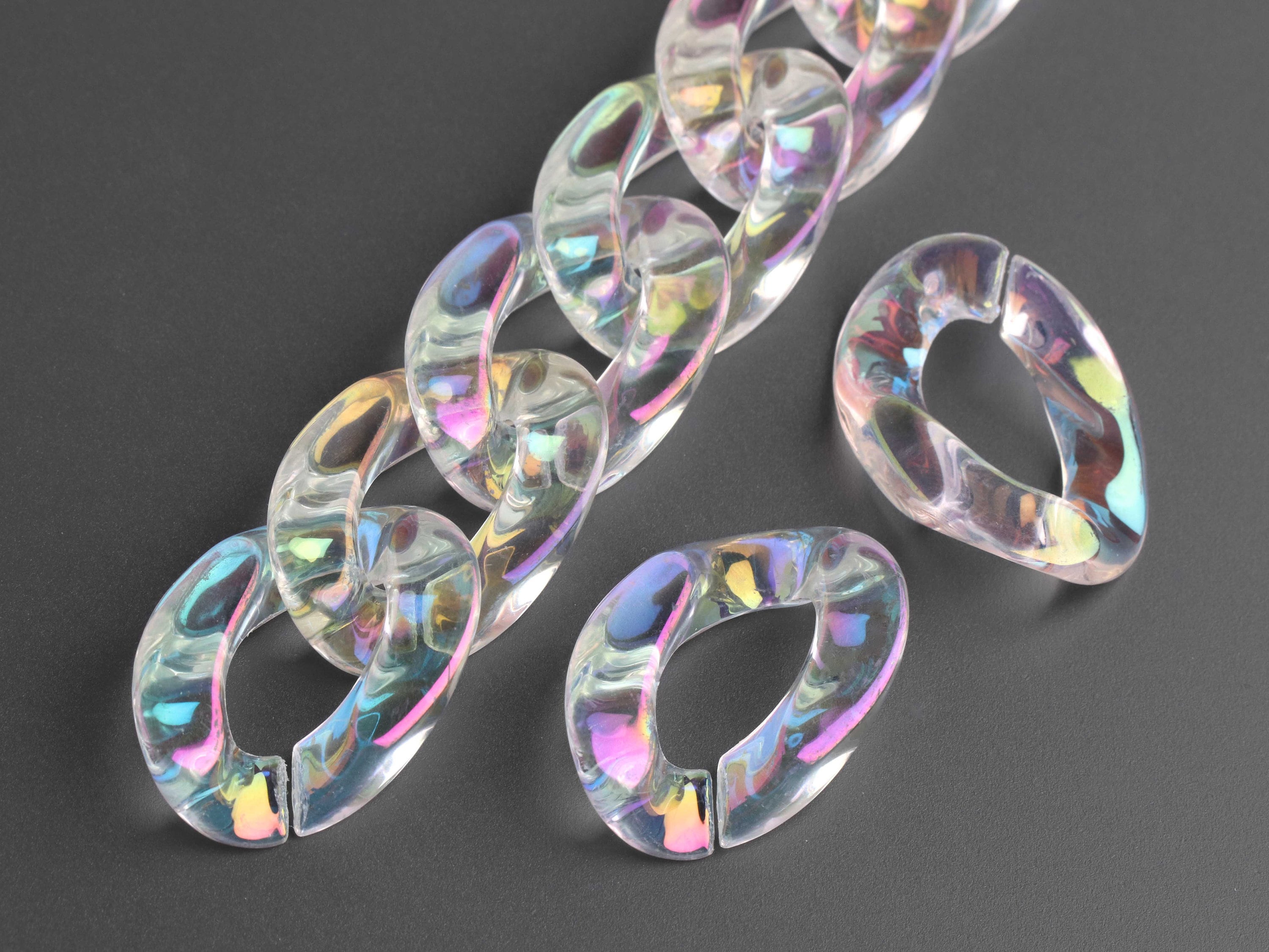 1ft Opal Clear Acrylic Chain Links, 30 X 21mm, Iridescent AB Effect ...